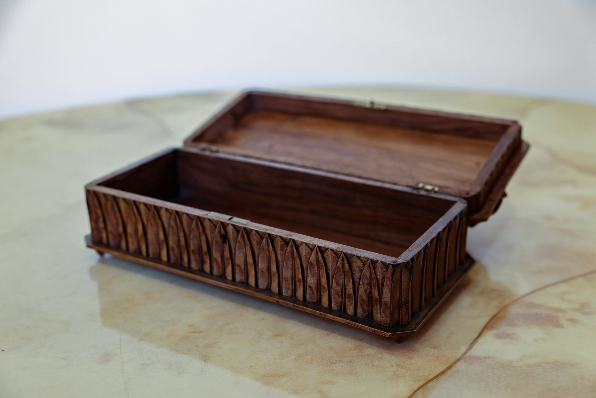 Fine Carved Wood Box with Morning Glories - Dragonette Ltd